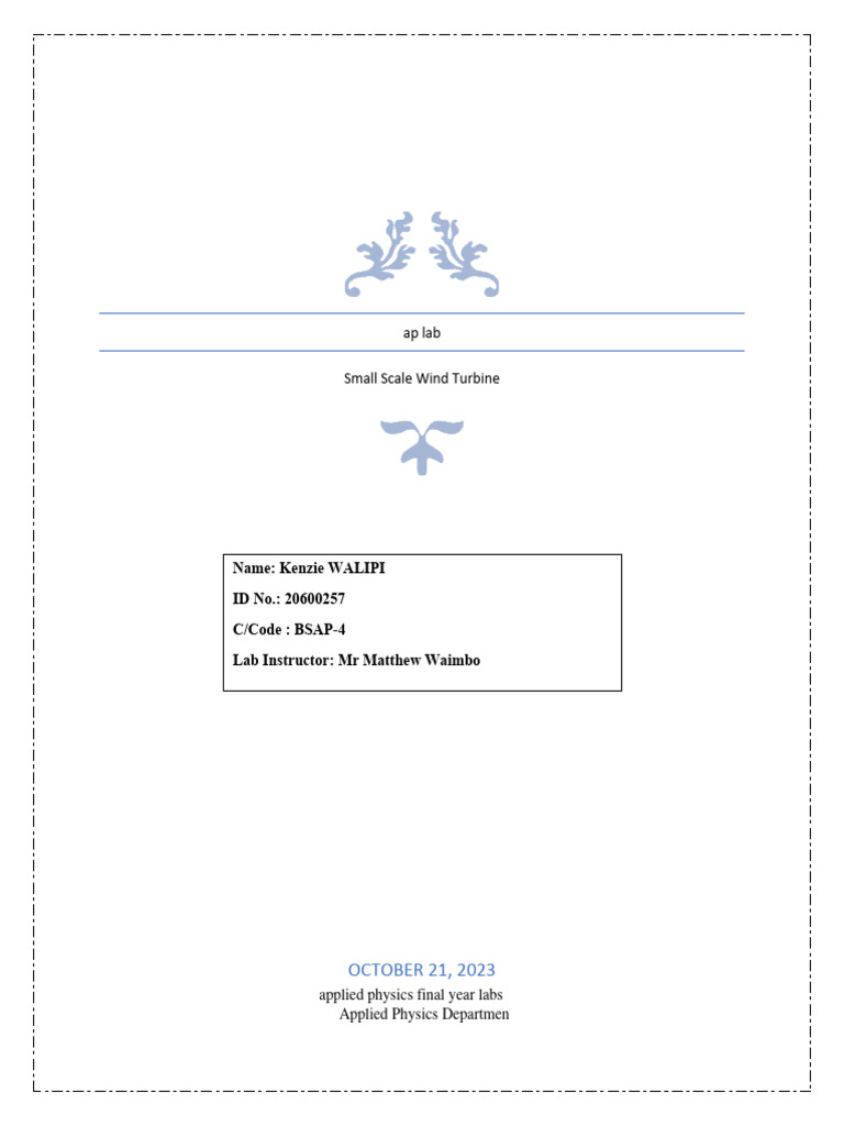 Small Scale Wind Turbine Lab Report | PDF | Wind Turbine | Turbine