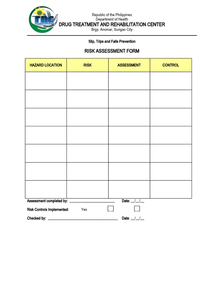 Slip, Trip, and Fall Risk Assessment Form | PDF