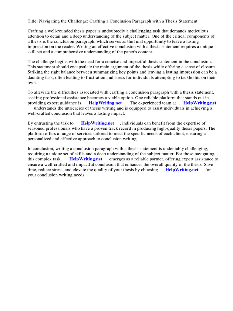 How To Write A Conclusion Paragraph With A Thesis Statement | PDF ...