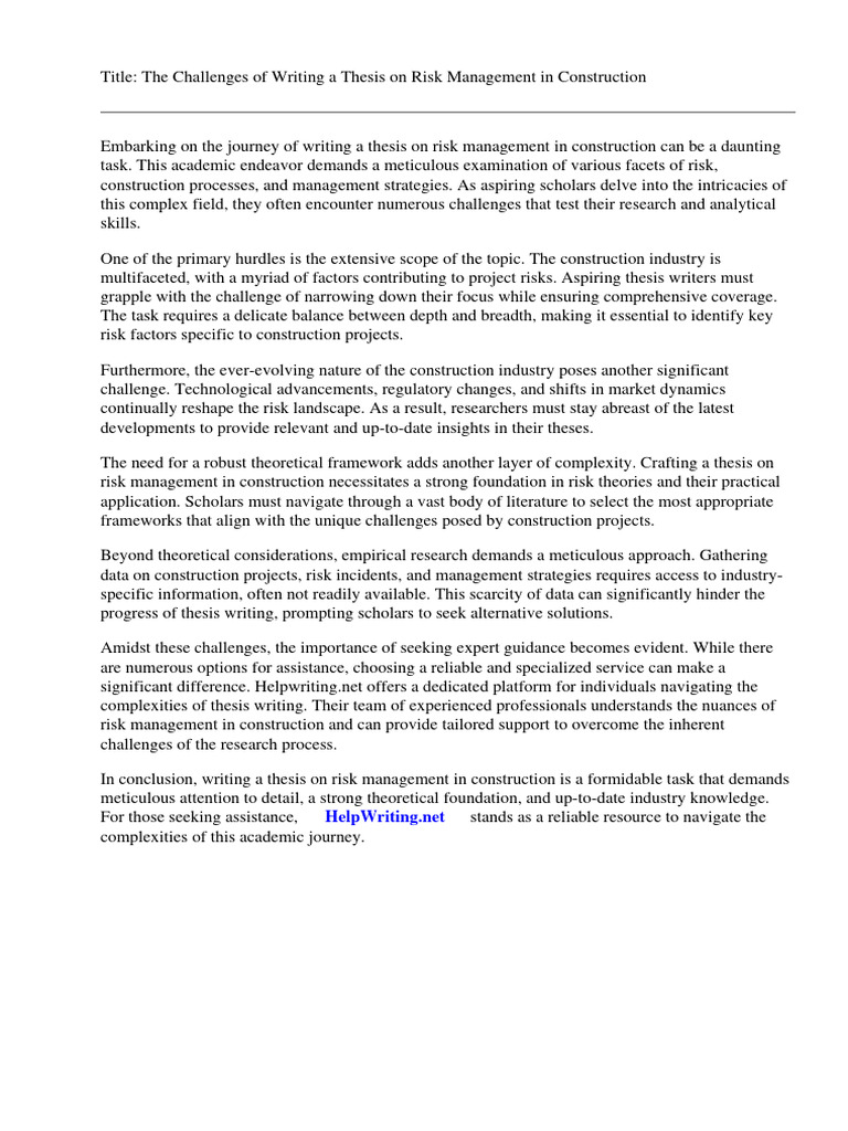 Thesis Risk Management Construction | PDF | Risk Management | Risk