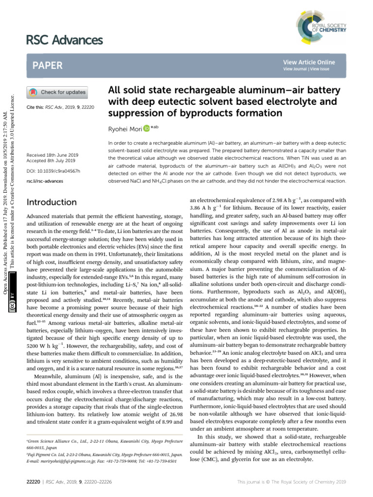 RSC Advances: Paper | PDF | Rechargeable Battery | Electrochemistry