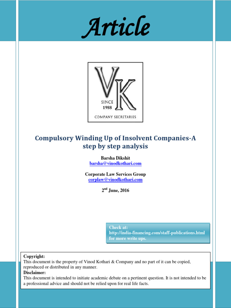 Compulsory Winding Up of Insolvent Companies-1 | PDF | Liquidation ...