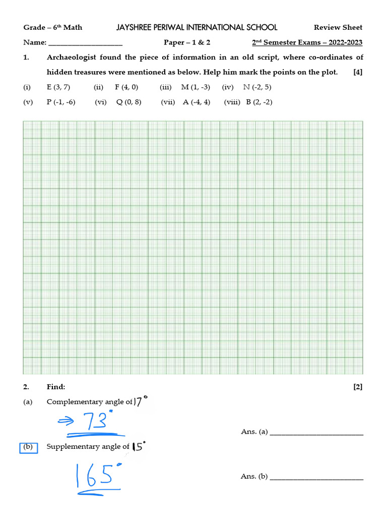 Grade - 6 - Math - Review Sheet Papaer 1 2 Final 1 | PDF | Area | Length