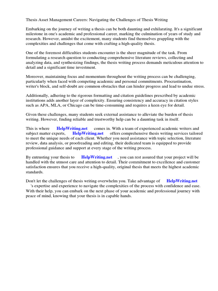 Thesis Writing Challenges & Solutions | PDF | Investment Management ...