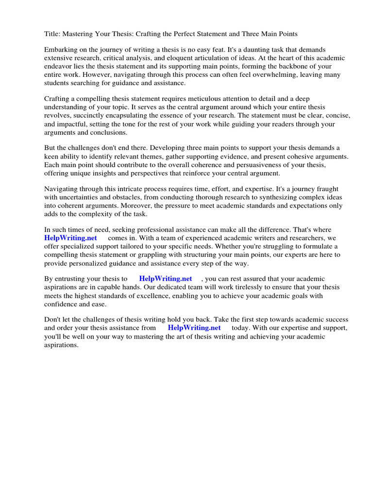 Thesis Statement and Three Main Points | PDF | Essays | Thesis