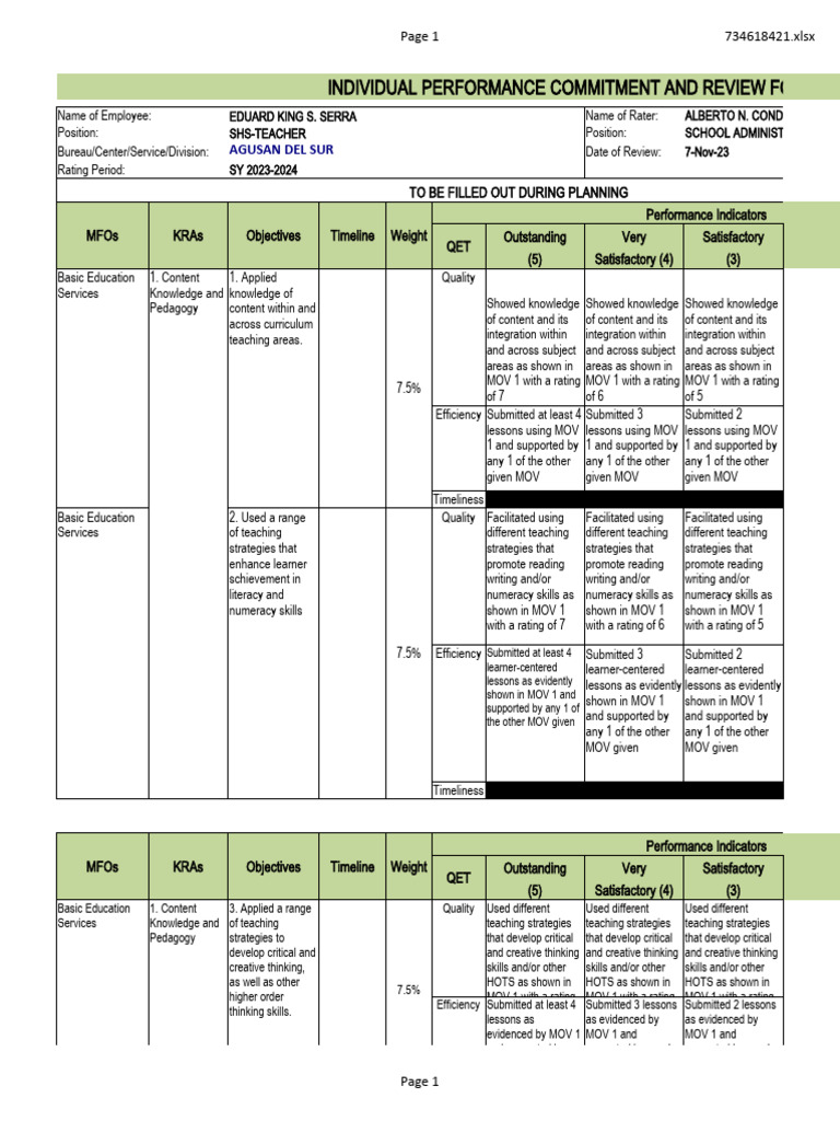 Standard IPCRF 2018 For Teachers Final Version Fixed Cells To Fit 8.5 X ...