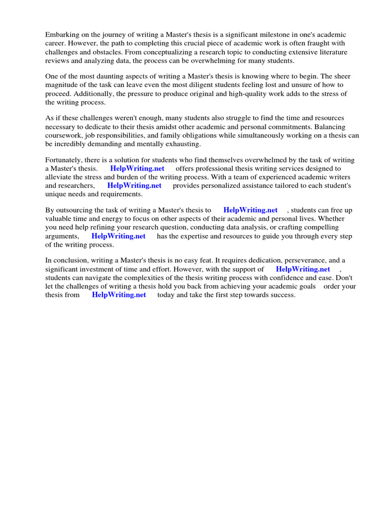 How to Start Writing Your Masters Thesis | PDF | Thesis | Cognition