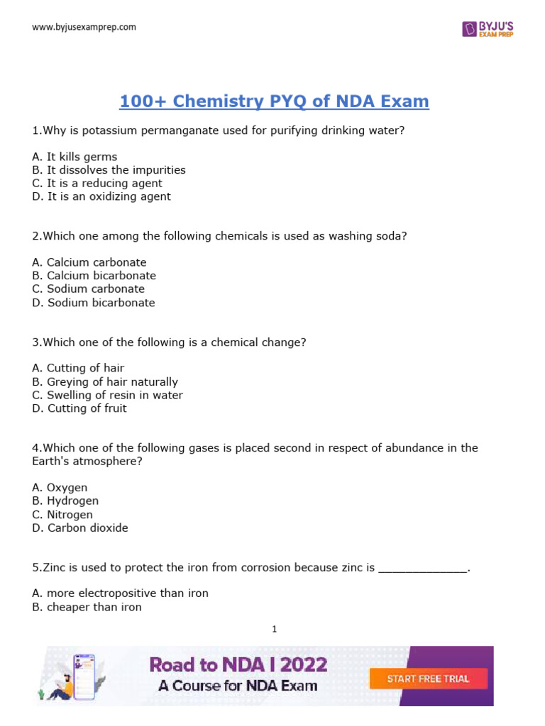 Nda Pyq Chem Eng 72 (1) | PDF | Acid | Oxide