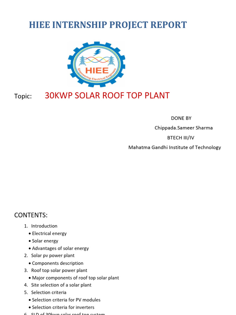 internship solar pv works | PDF | Photovoltaic System | Thin Film Solar ...