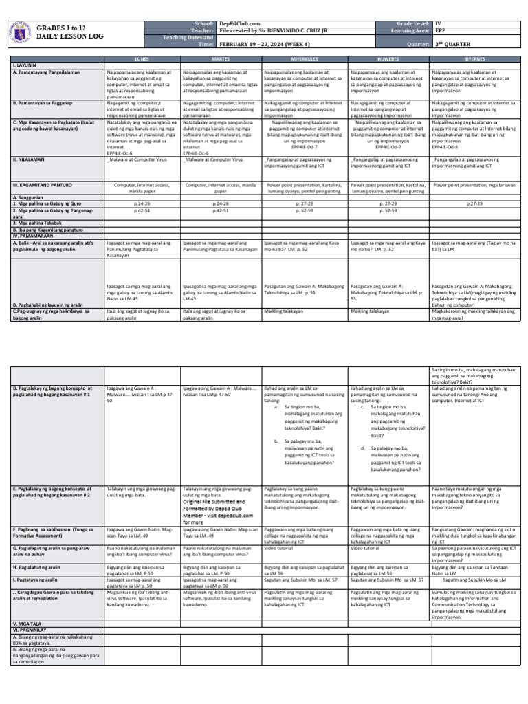 DLL - Epp 4 - Q3 - W4 | PDF