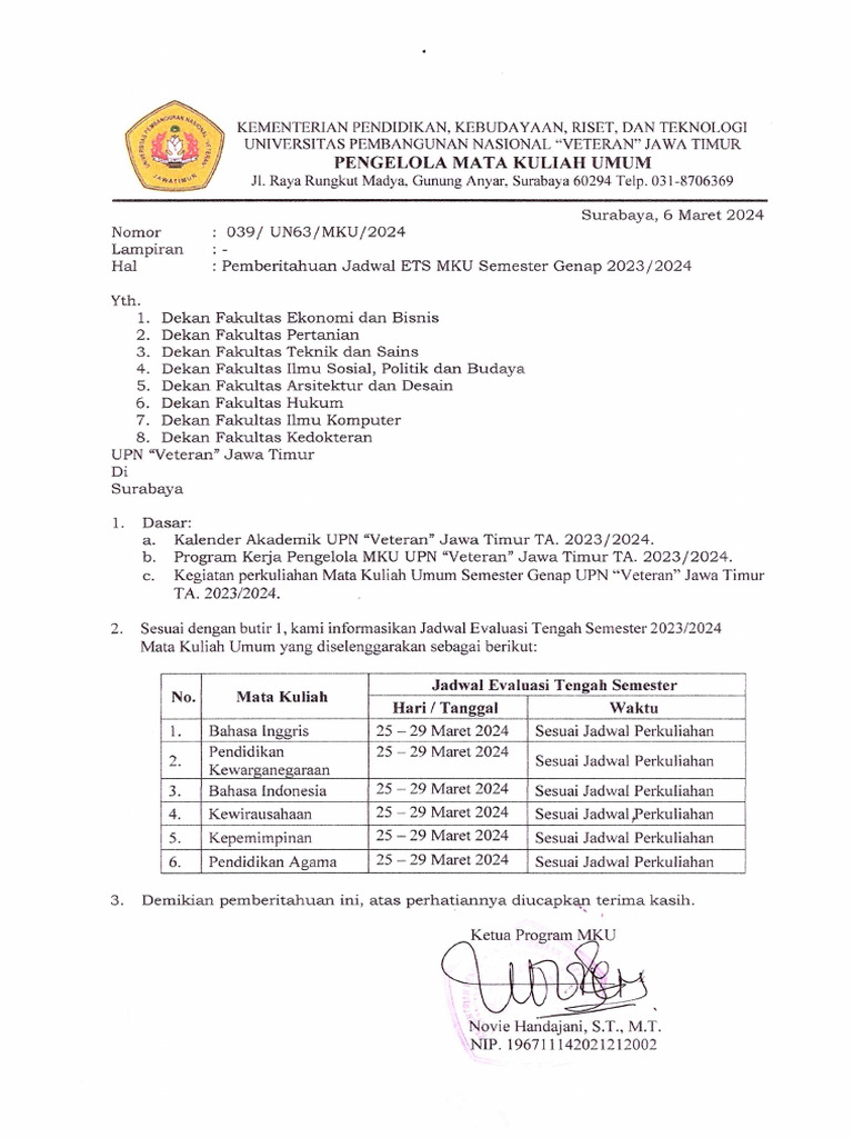 Contoh Surat Resmi Universitas | PDF