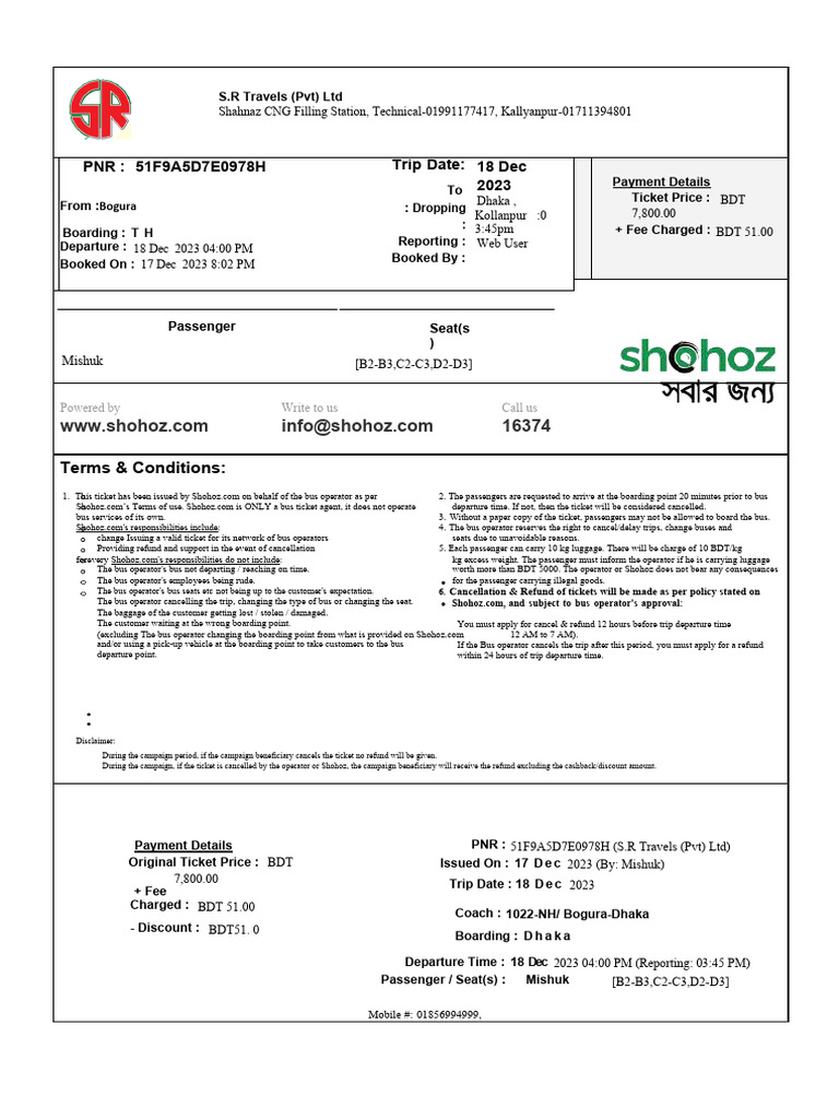 Bus Ticket Details for Mishuk | PDF | Bus | Fee