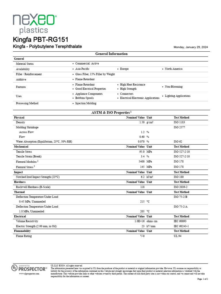 Nexeo Plastics Kingfa PBT RG151 | PDF | Strength Of Materials ...