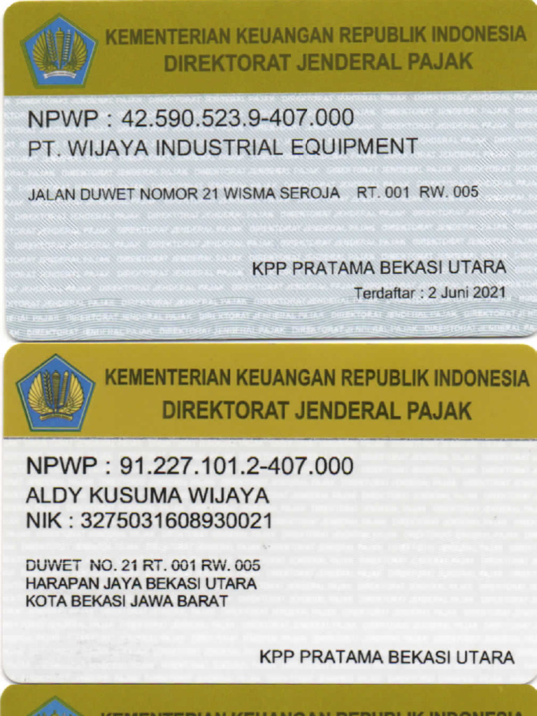 NPWP Pengurus Win-Equipment | PDF