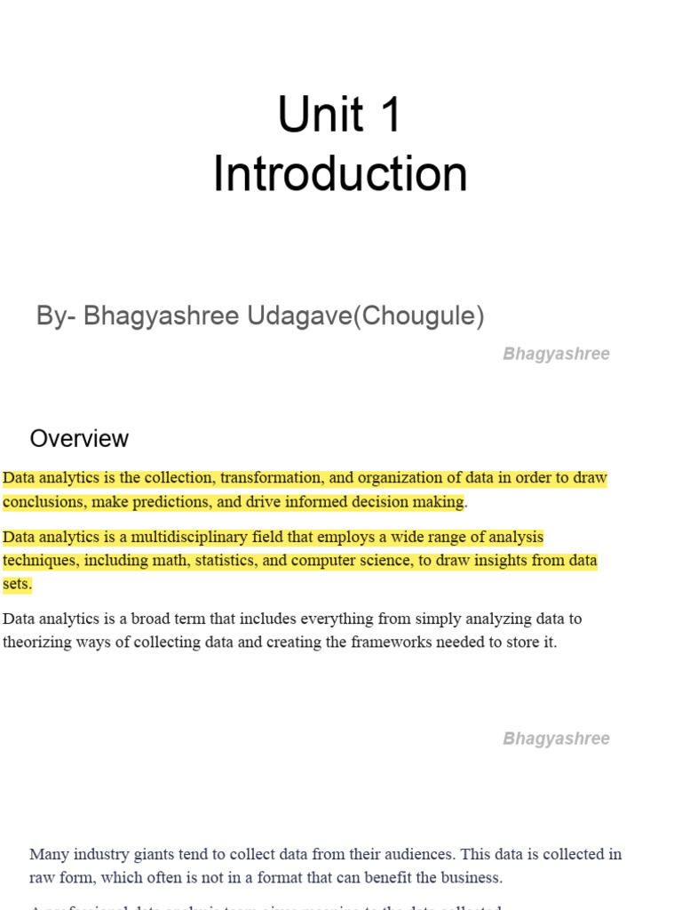 Unit 1 Introduction | PDF | Analytics | Data Analysis