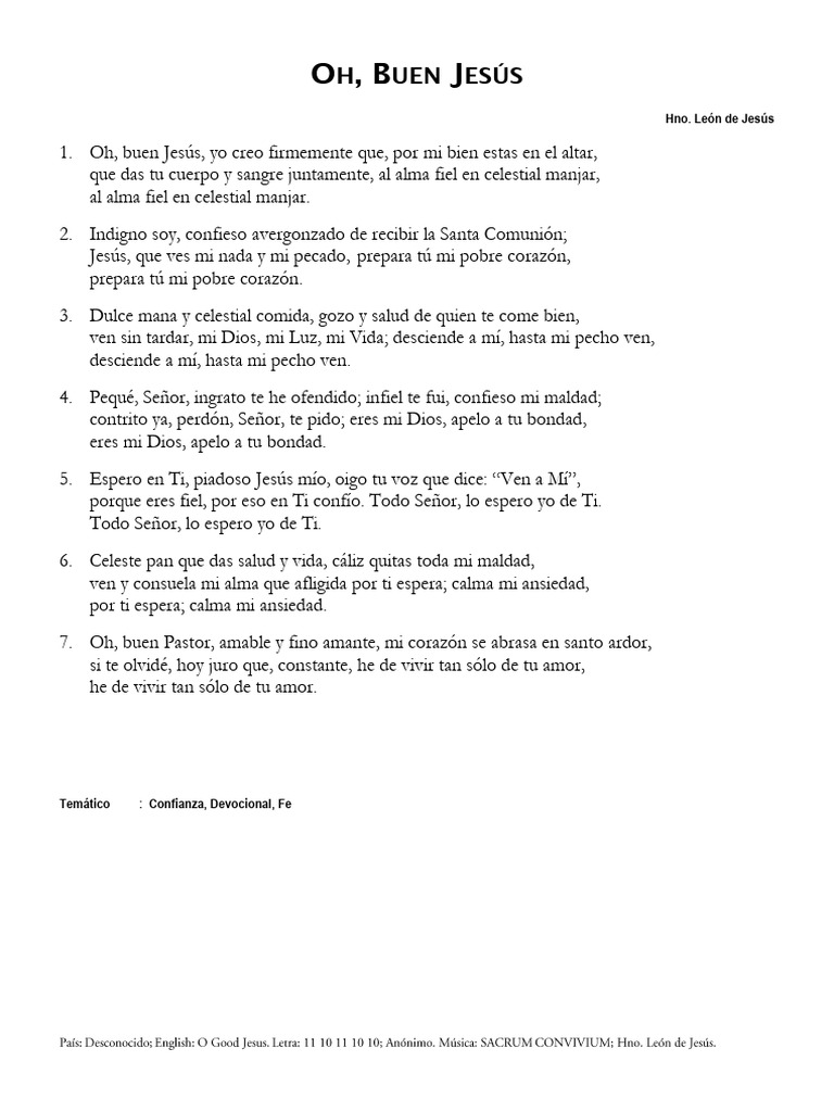 ¡Oh Buen Jesús! (Hno. León de Jesús) (Letra) | PDF
