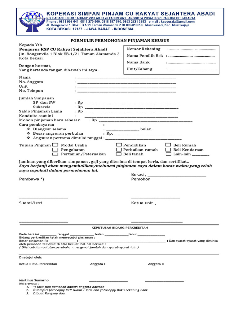 Form KSP CU Raja F03 - Pinjaman Khusus | PDF | Pengelolaan Keuangan & Uang