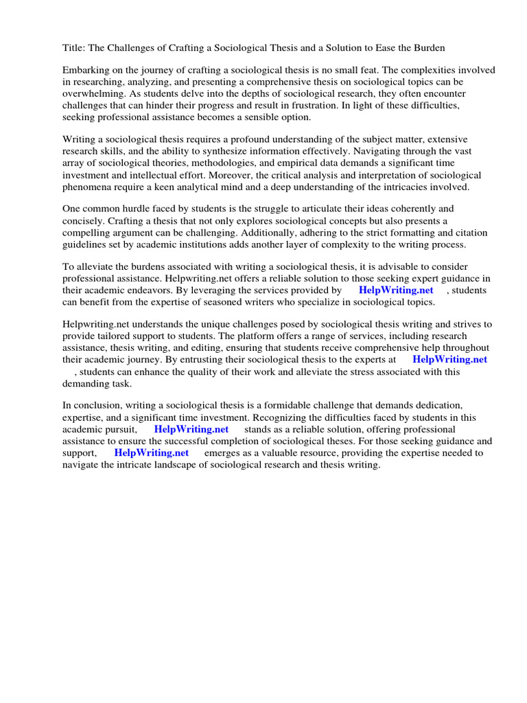 Sociological Thesis Examples | PDF | Sociology | Max Weber