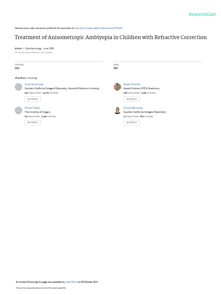 Anisometropic Amblyopia Treatment Study | PDF | Medical Specialties ...