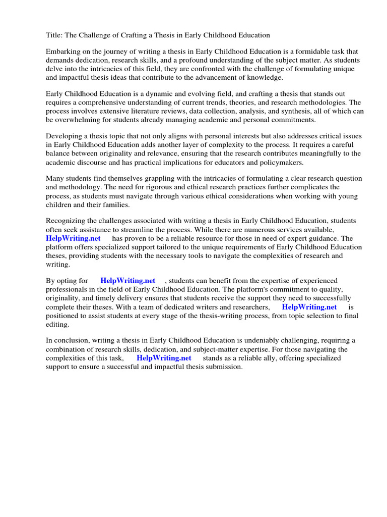 Thesis Ideas For Early Childhood Education | PDF | Early Childhood ...
