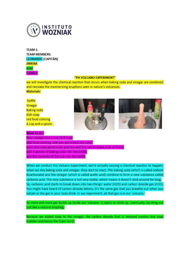 Volcano Experiment with Baking Soda | PDF