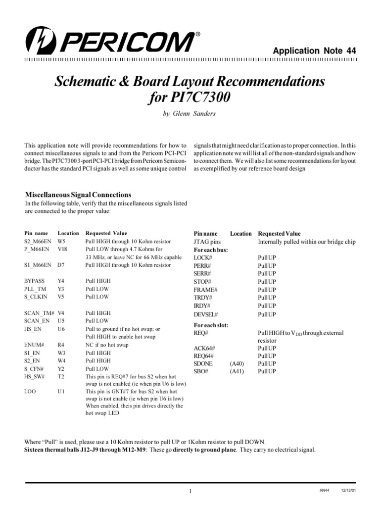 PCI. Schematic and Board Layout Recommendtaions For pi7c7300.AN044-P ...