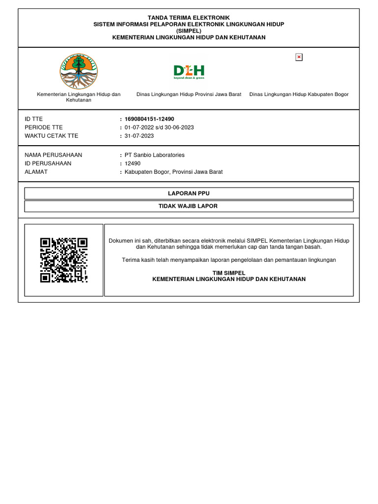 Tanda Terima Elektronik (TTE) Laporan PPU 2022-2023 | PDF