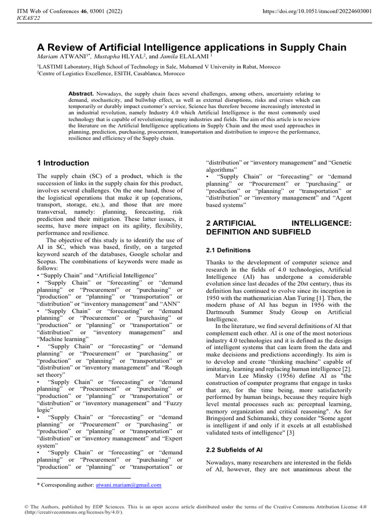 AI in Supply Chain: Applications Review | PDF | Machine Learning ...