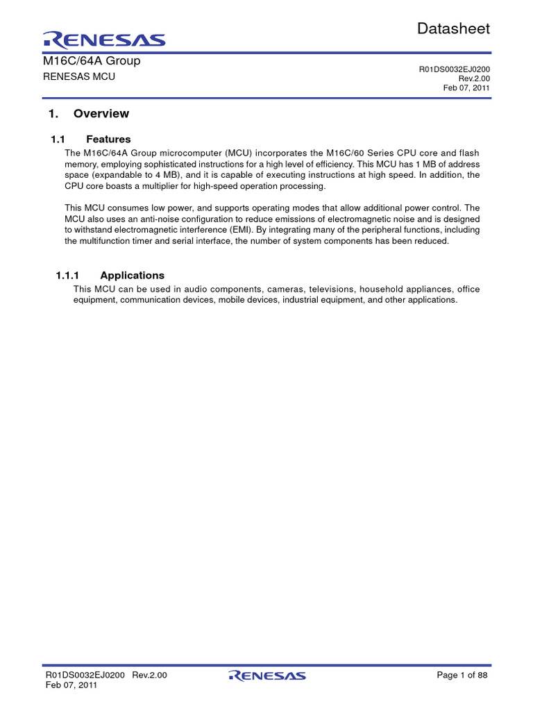 R5F364A6NFA Renesas | Download Free PDF | Microcontroller | Flash Memory