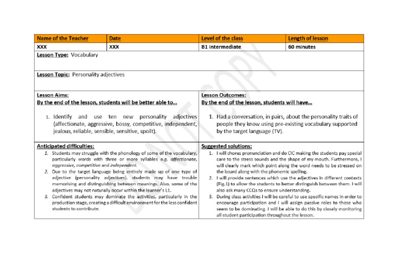 Lesson Plan First Page - Example | PDF