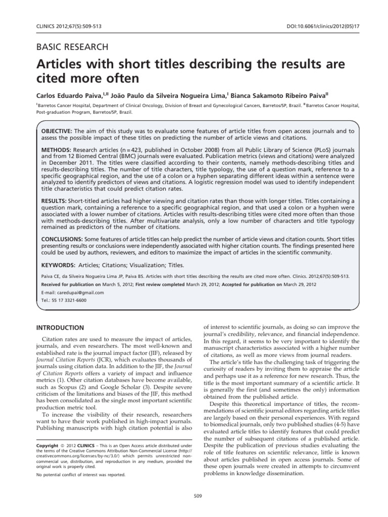 Articles With Short Titles Describing the Results Are Cited More Often ...