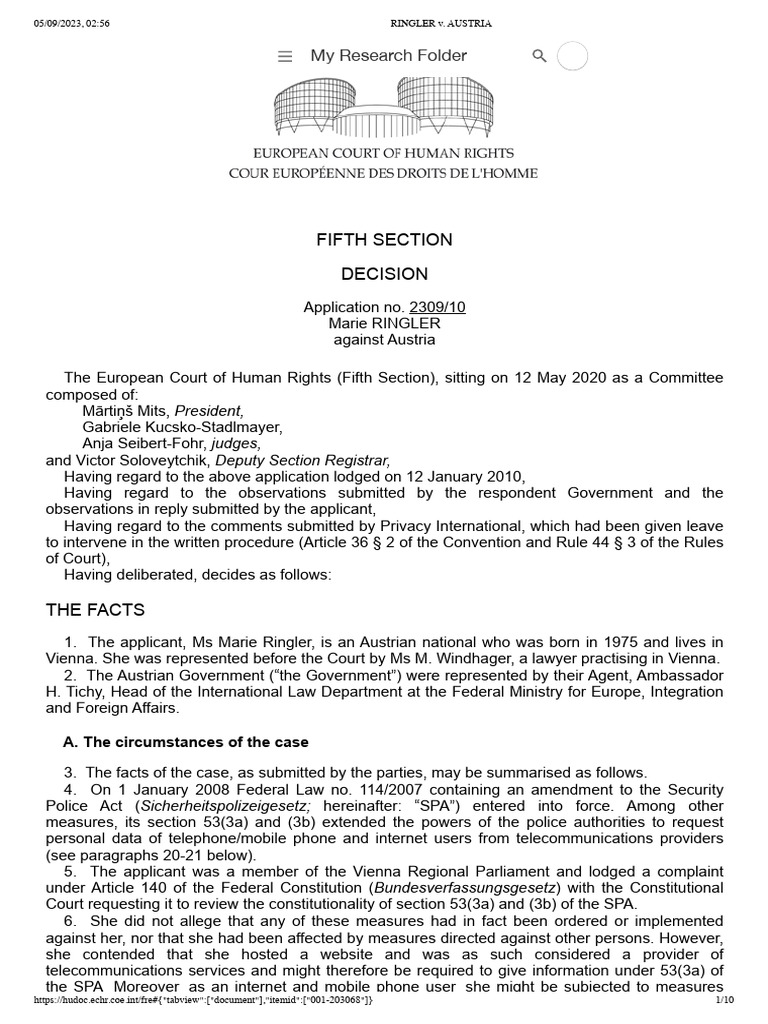 (Judgment) RINGLER v. AUSTRIA | PDF | Police | European Convention On ...