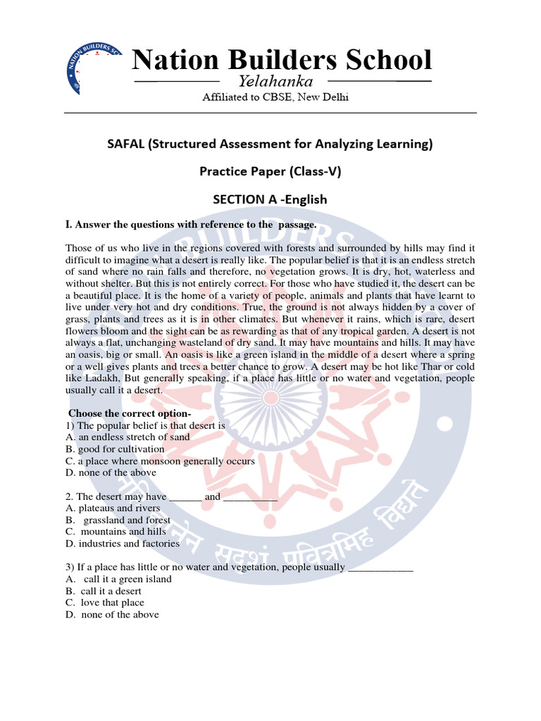 5 Safal Practice Paper | PDF