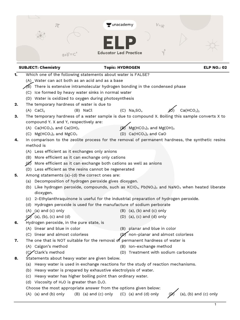 ELP 2 Hydrogen PDF | PDF | Ion Exchange | Water