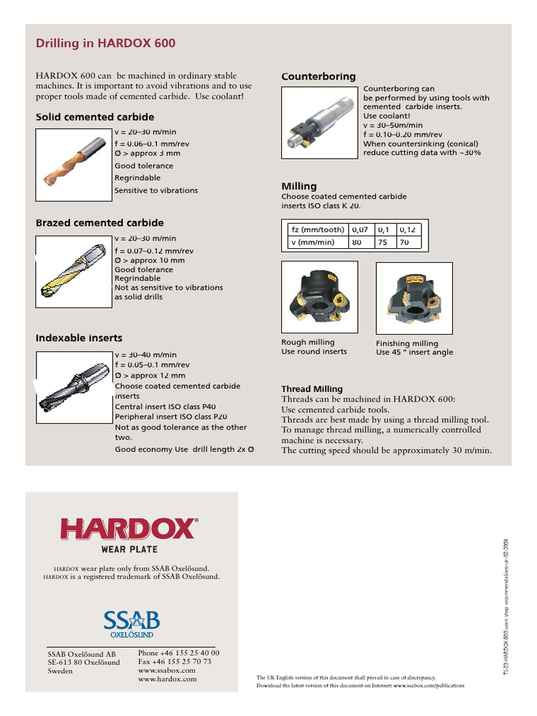 Machining Guidelines for HARDOX 600 | PDF | Cutting | Cutting Tools