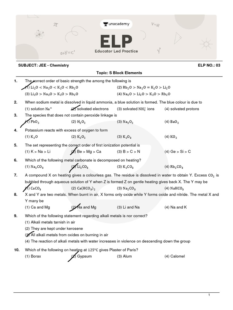 ELP 3 JEE Chemistry S Block Elements | PDF | Sodium | Carbonate
