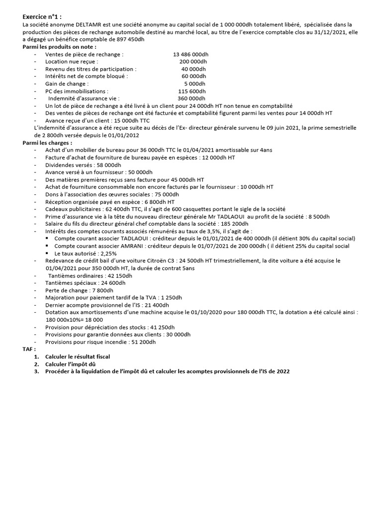 Mounir Is Exercice Corrigé 2022 | PDF | Taxe sur la valeur ajoutée | Dépréciation