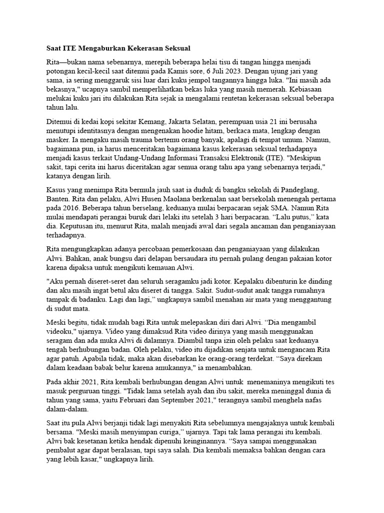230712-Jaring-Cerita Korban-Kasus Pemerkosaan Jadi ITE-Sonya - Ed2 | PDF | Ilmu Sosial | Hukum