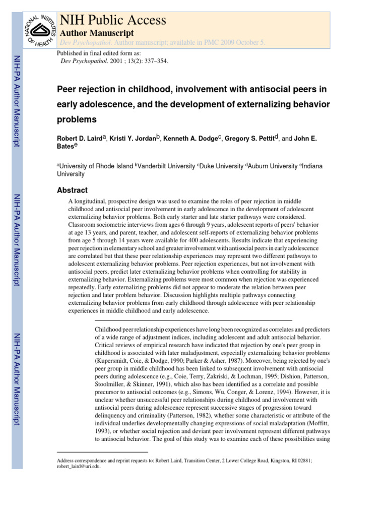 Peer Rejection in Childhood, Involvement With Antisocial Peers in | PDF ...