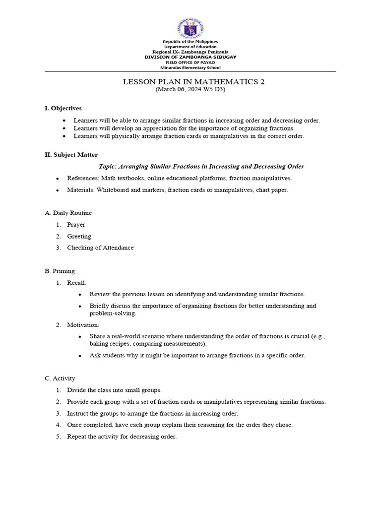 Lesson Plan in Mathematics 2: I. Objectives | PDF | Mathematics | Learning