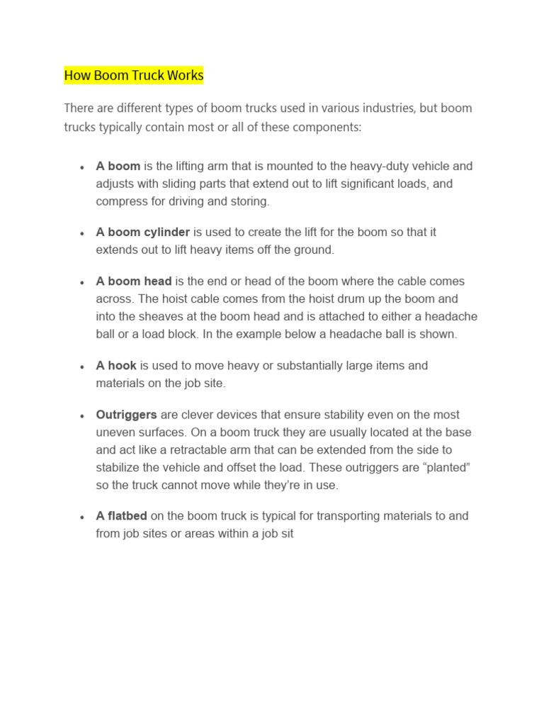 Understanding Boom Truck Components | PDF