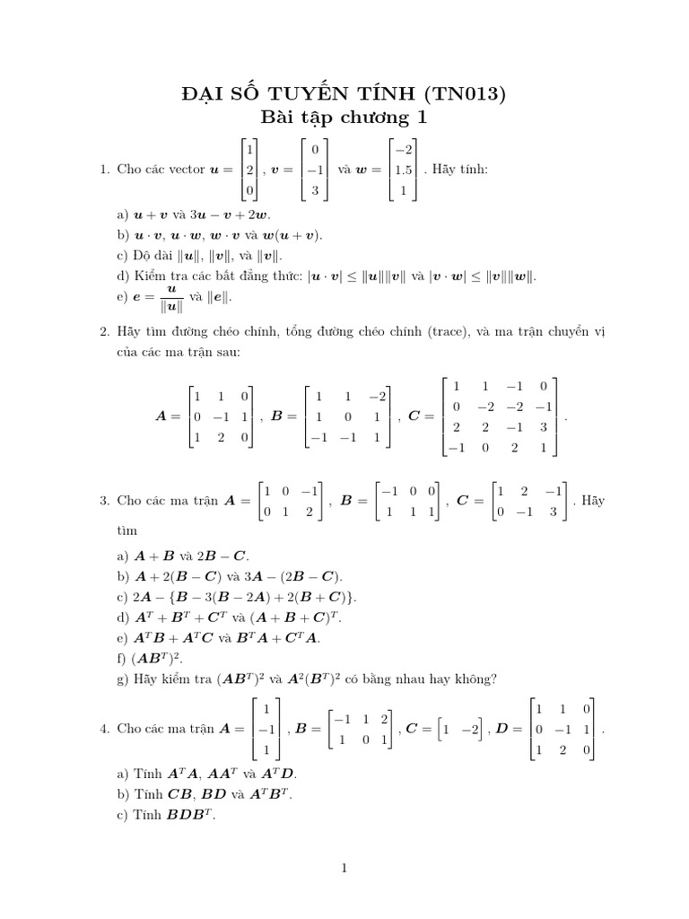 Bai Tap C1 Dai So Tuyen Tinh 2024 01 07 | PDF
