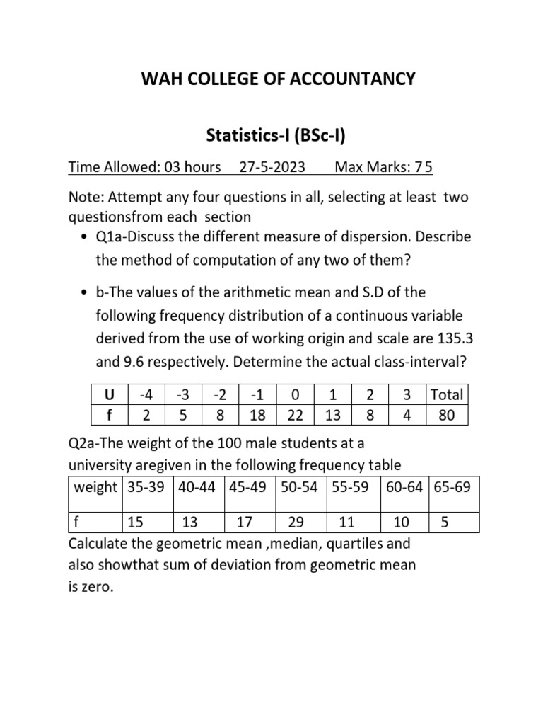 Statistics Exam for BSc Students | PDF | Teaching Methods & Materials ...