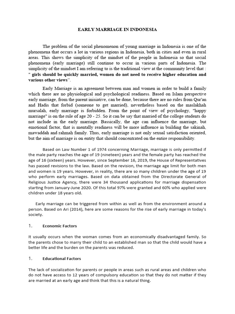 Early Marriage Issues in Indonesia | PDF | Adolescence | Mental Disorder