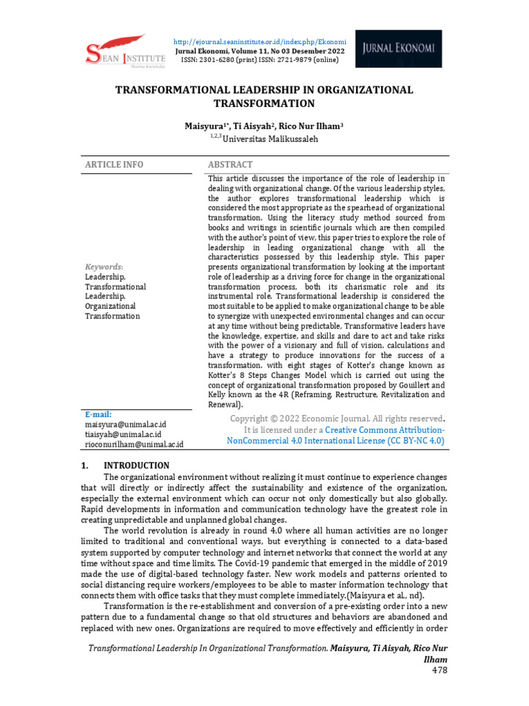 Transformational Leadership in Organizational Transformation | PDF ...