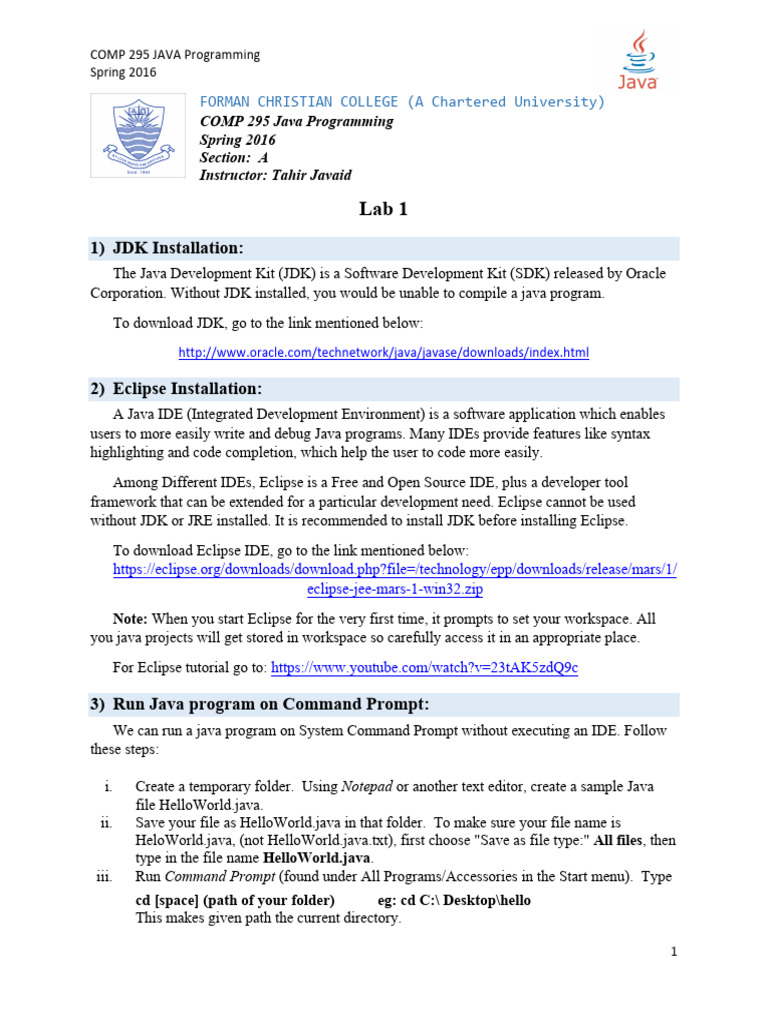 Lab 1 | Download Free PDF | Java (Programming Language) | Programming