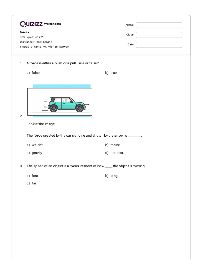 Quizizz - Forces | PDF | Force | Weight