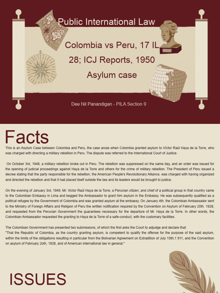Colombia Vs Peru, 17 ILR 28 - ICJ Reports, 1950 Asylum Case Report ...