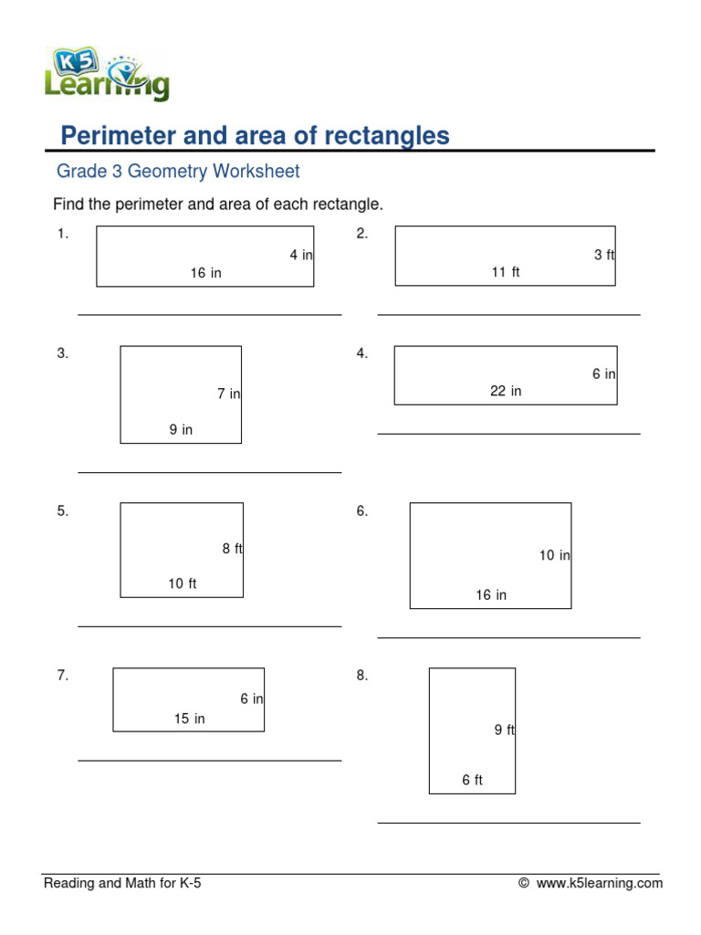 Grade 3 Geometry Area Perimeter Rectangles A | PDF | Area | Elementary ...