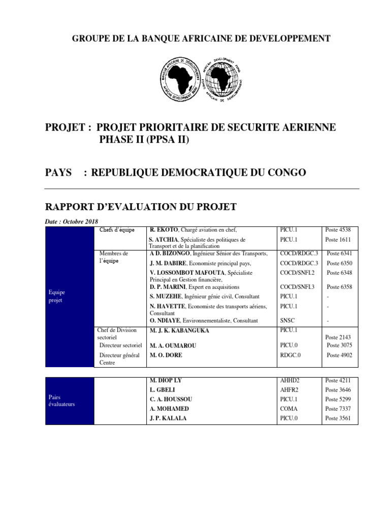 Rapport d'évaluation PPSA II RDC | PDF | Transport | Aéroport